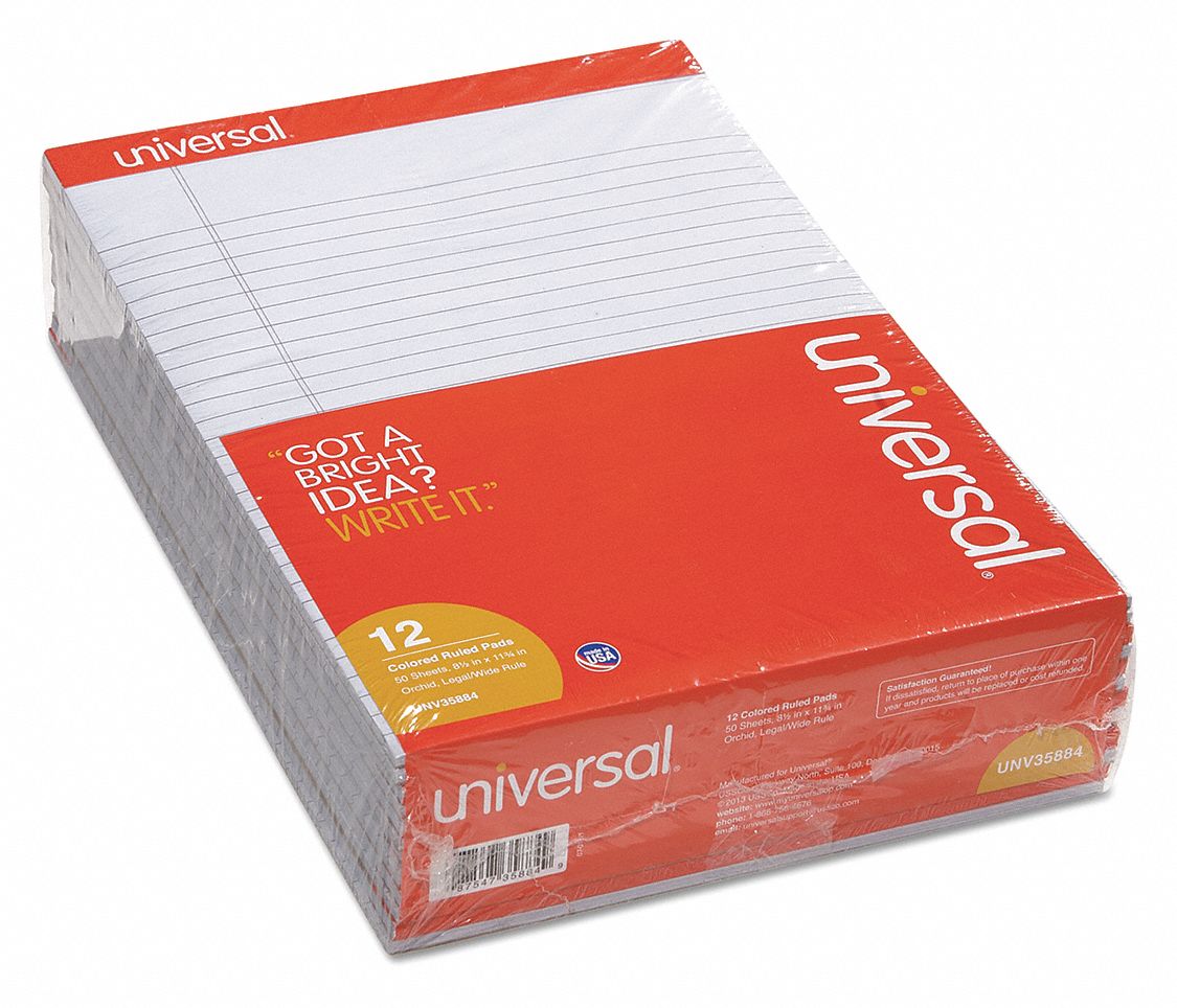 UNIVERSAL, 8-1/2 in x 11 in Sheet Size, Legal, Notepad - 35X109 ...