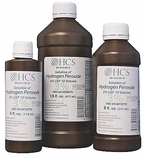 HCS Hydrogen Peroxide, Liquid Solution, Bottle, 16.000 oz., 16 oz., PK ...