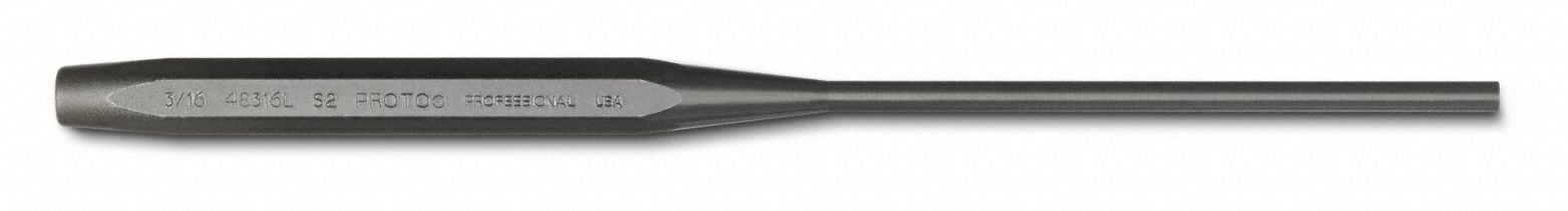 PROTO Long Drive Pin Punch: 3/16 in Tip Size, 3/8 in Shank Wd, 8 in ...