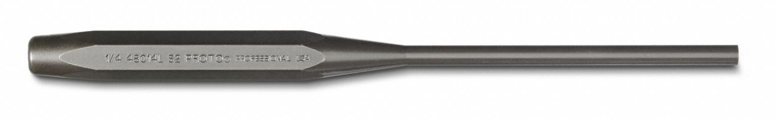 PROTO Long Drive Pin Punch: 1/4 in Tip Size, 1/2 in Shank Wd, 8 in ...