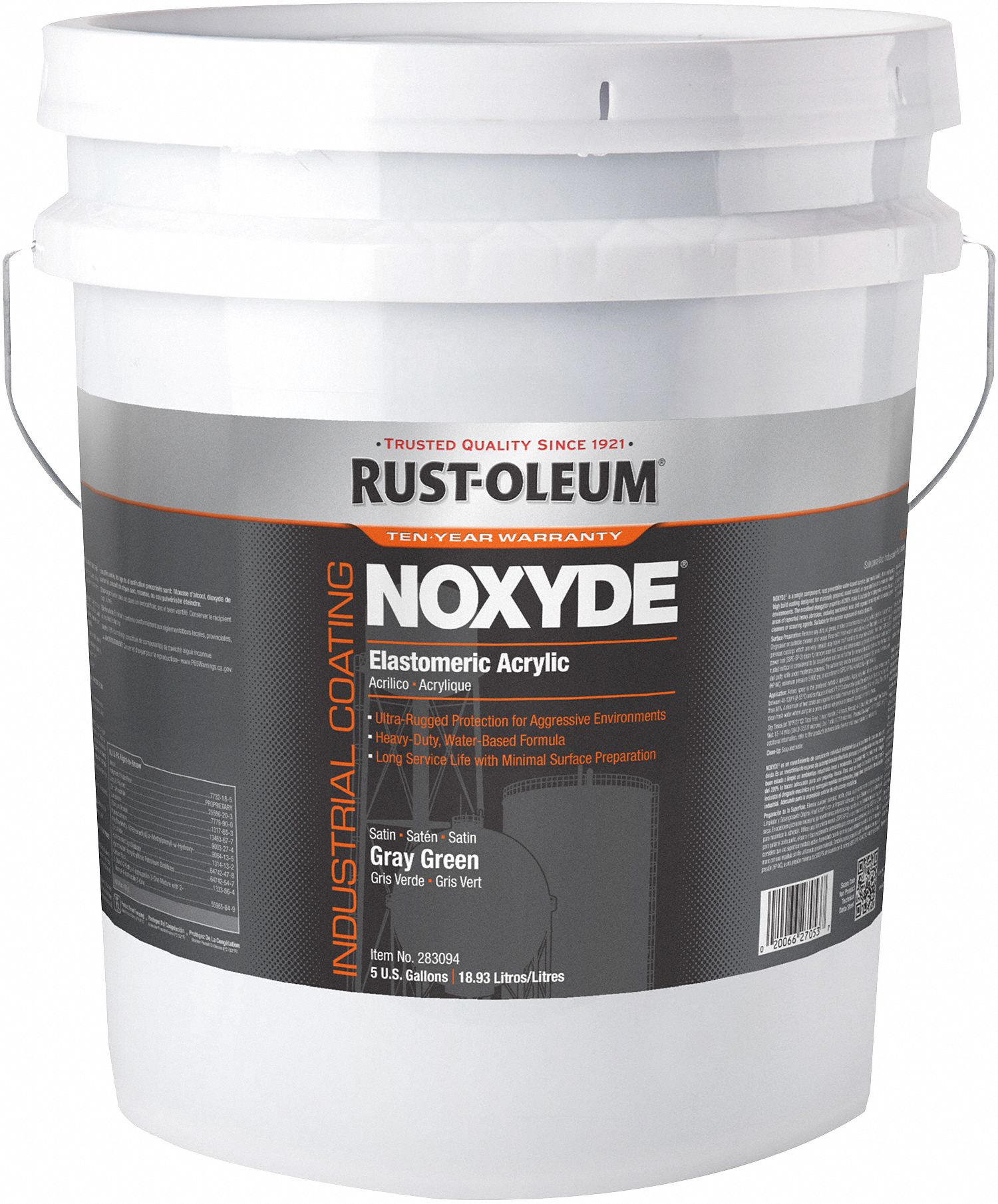 RUST-OLEUM Elastomeric Acrylic Coating: Base, Water, Gray Green, 5 gal ...