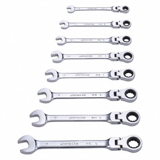WESTWARD Combination Wrench Set: Alloy Steel, Chrome, 8 Tools, 5/16 in ...