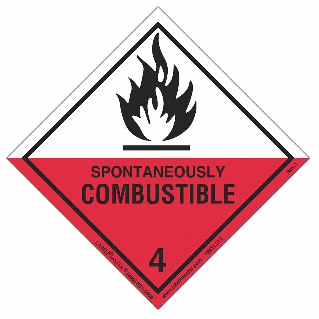 LABELMASTER, Spontaneously Combustible, 4 in x 4 in, DOT Container ...