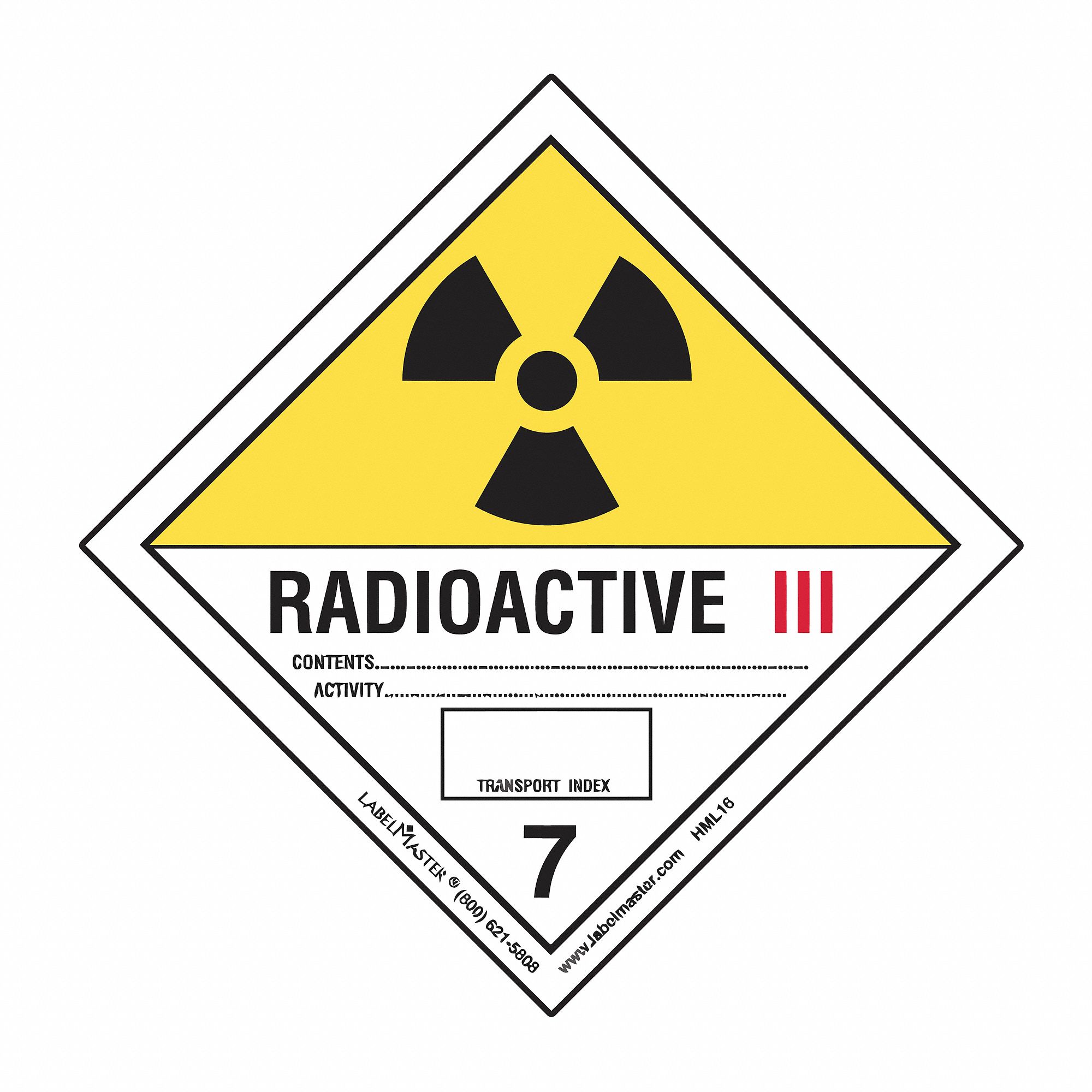 LABELMASTER, Radioactive III, 3 15/16 in x 3 15/16 in, DOT Container ...