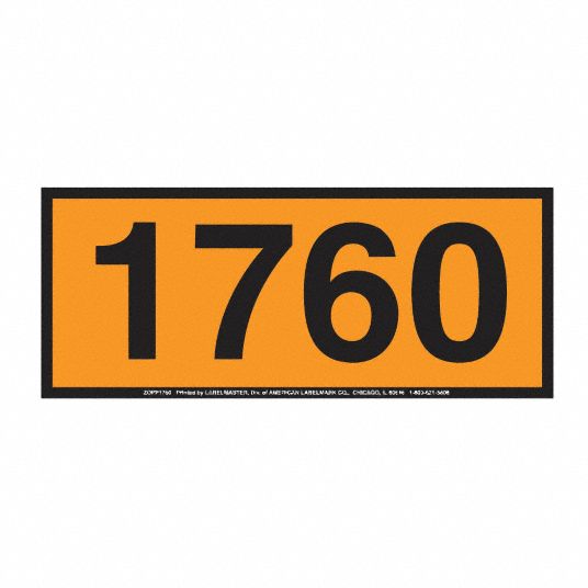 UN 1760, 6 19/64 in Label Wd, UN Container Placard - 35ZL97|35ZL97 ...