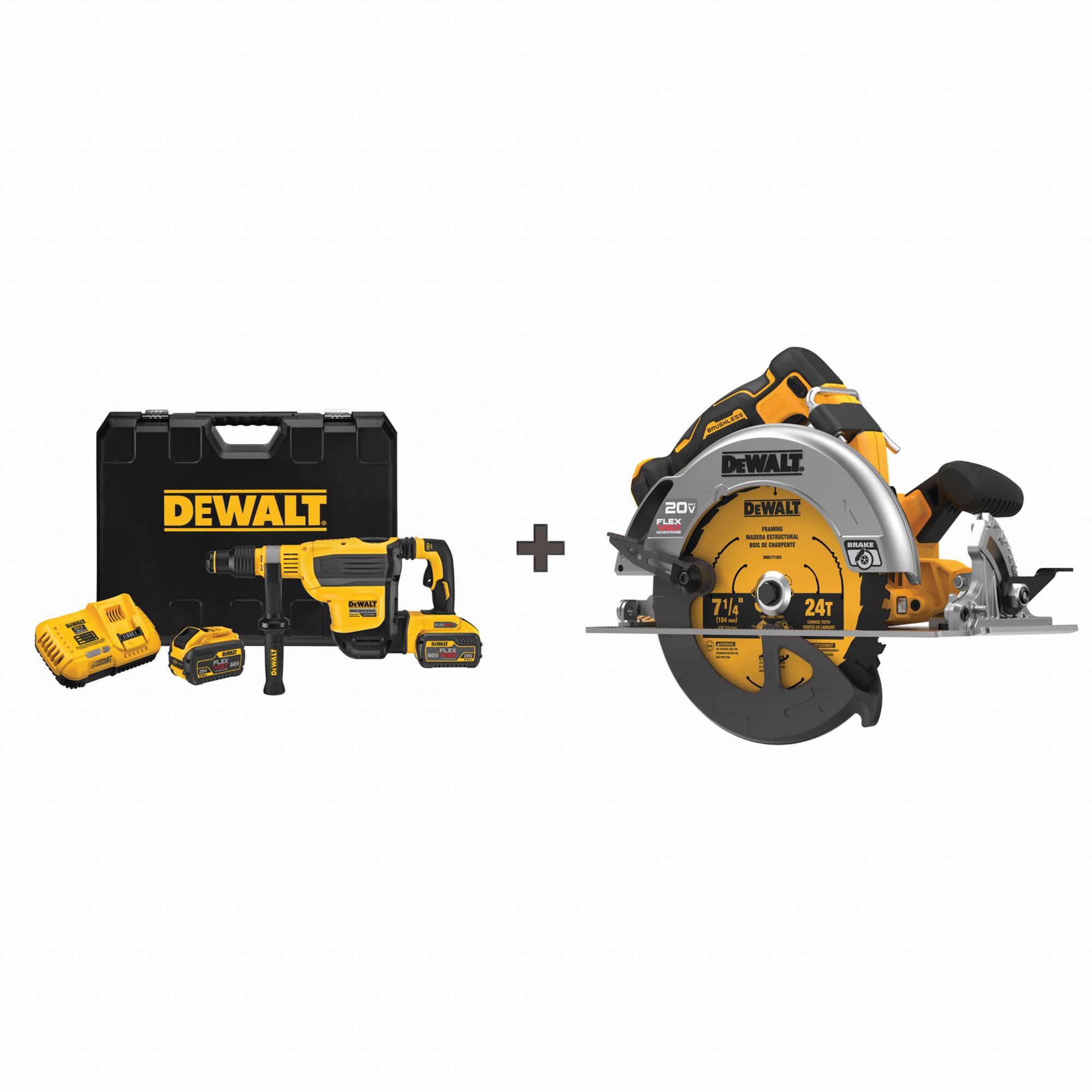 DEWALT, L-Shape, 20 V/60 V, Cordless Combination Kit - 361CK8|DCH614X2 ...