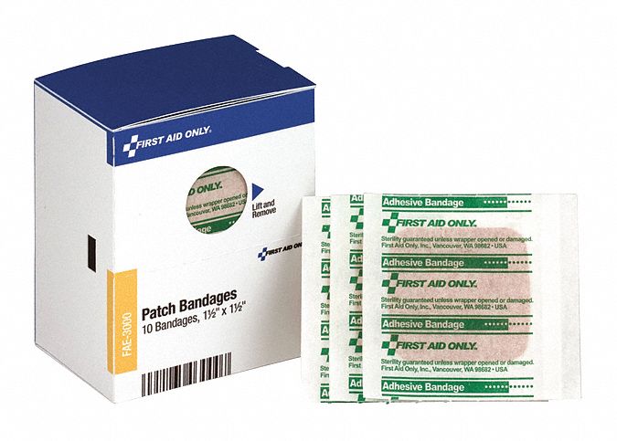 FIRST AID ONLY, Patch Bandages,1 1/2"X1 1/2",Beige,PK10 - 362J13 ...