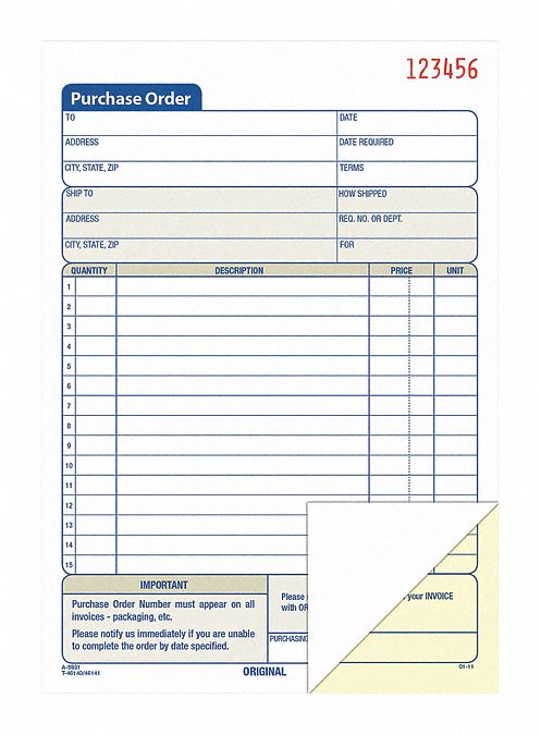 Purchase Order Sttmnt,5-9/16" x 8-7/16" - Grainger
