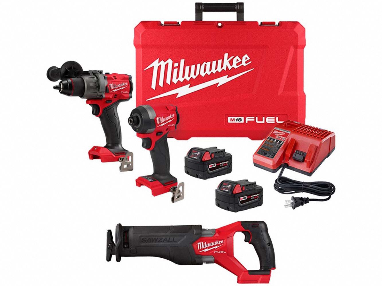 MILWAUKEE, 3 Tools, Hammer Drill/Impact Driver, Cordless Combination ...
