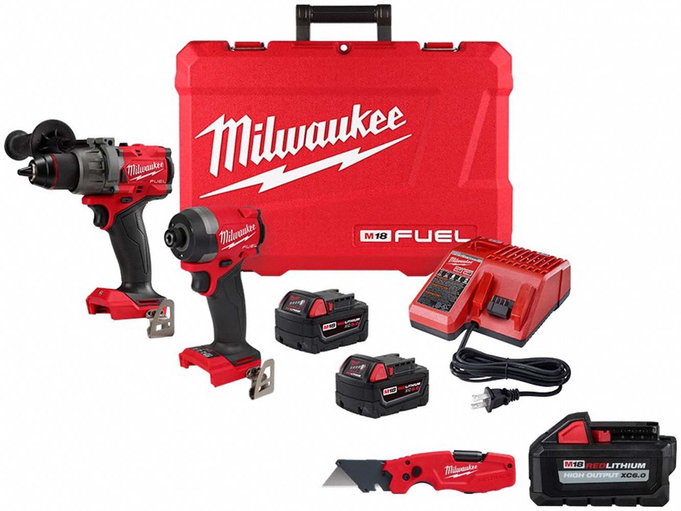 MILWAUKEE, 3 Tools, Hammer Drill/Impact Driver, Cordless Combination Kit - 391MT6|3697-22, 48-11 ...