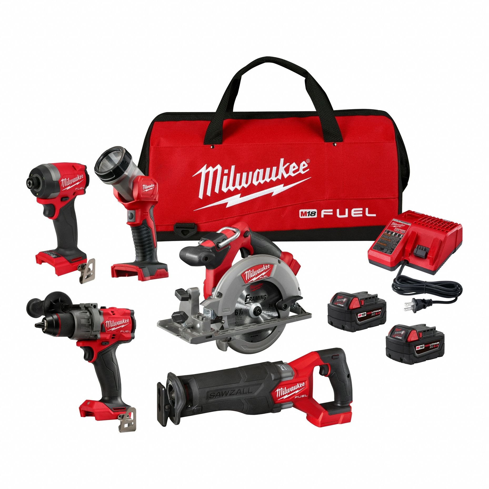 MILWAUKEE, 5 Tools, 18 V DC Volt, Cordless Tool Combination Kit ...