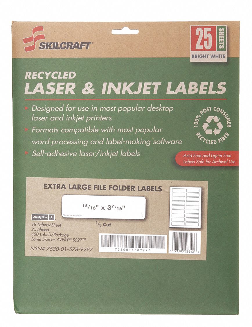 ABILITY ONE 5 027 Avery Template White Laser Printer Label 