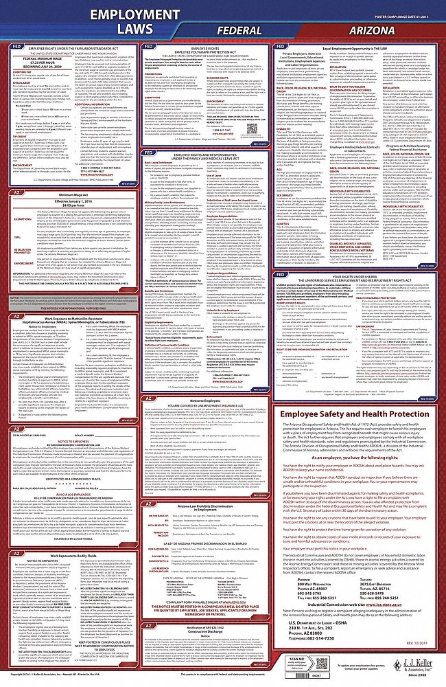 JJ KELLER, Federal and State Labor Law, AZ, Labor Law Poster - 36EN36 ...