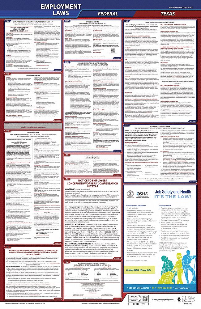 JJ KELLER, TX, English, Labor Law Poster - 36EN77|300-TXWC - Grainger