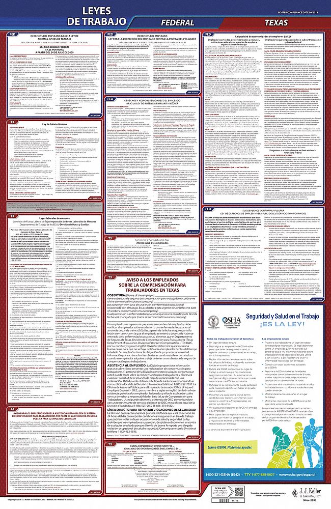 JJ KELLER, Federal and State Labor Law, TX, Labor Law Poster - 36ET45 ...