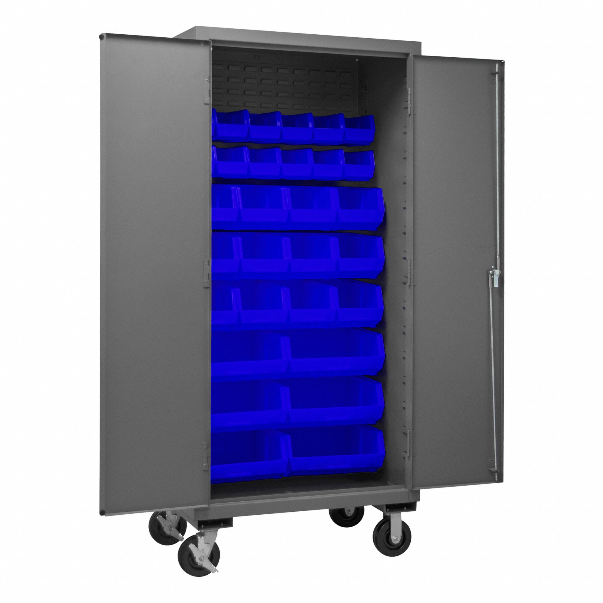 DURHAM MFG Bin Cabinet: 36 in x 24 in x 80 in, 0 Shelves, 30 Bins, Blue ...