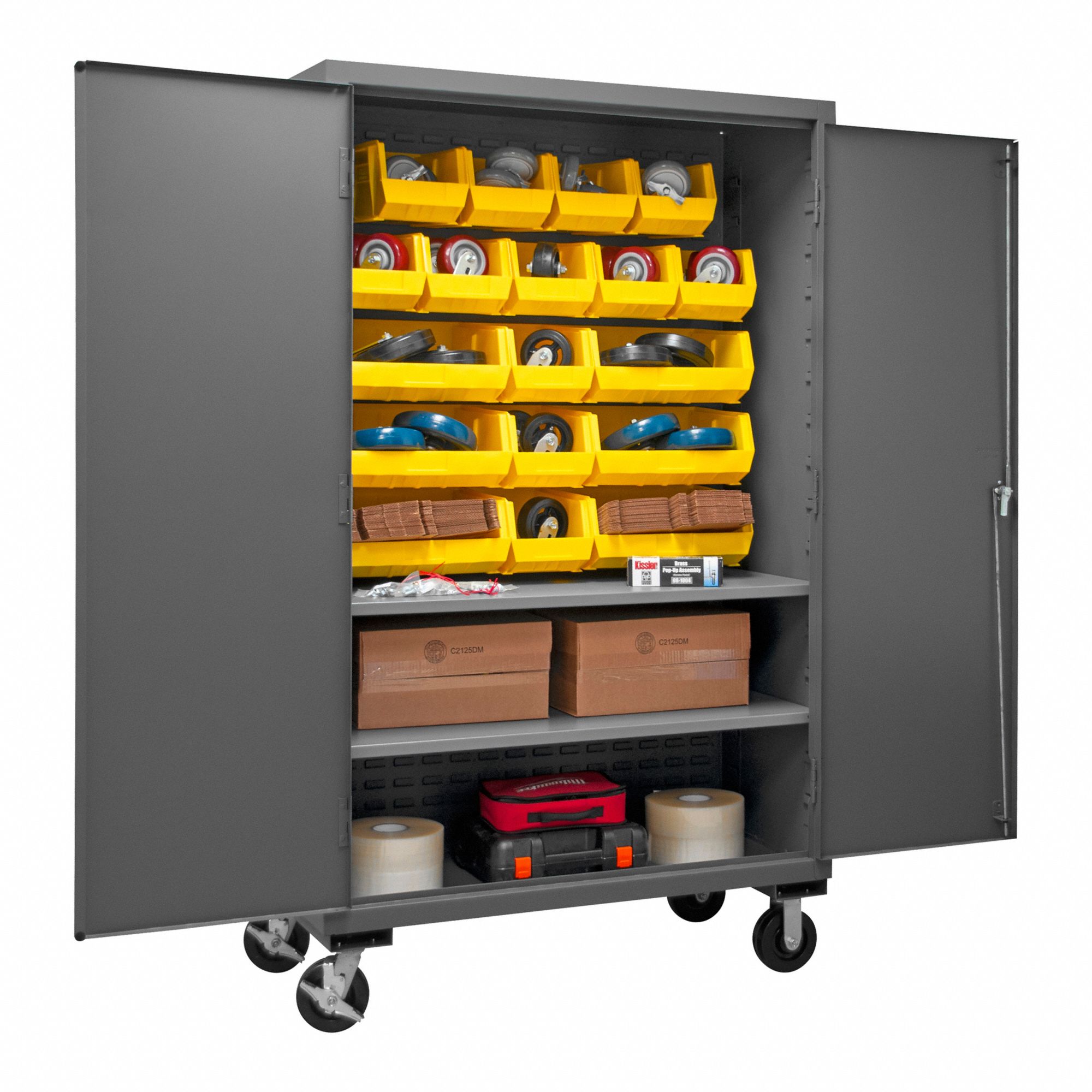DURHAM MFG Bin Cabinet: 48 in x 24 in x 80 in, 2 Shelves, 18 Bins ...