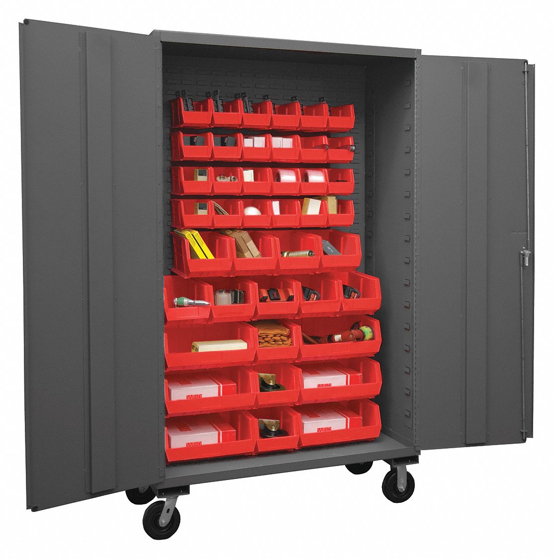 DURHAM MFG Bin Cabinet: 48 in x 24 in x 80 in, 0 Shelves, 42 Bins, Red ...