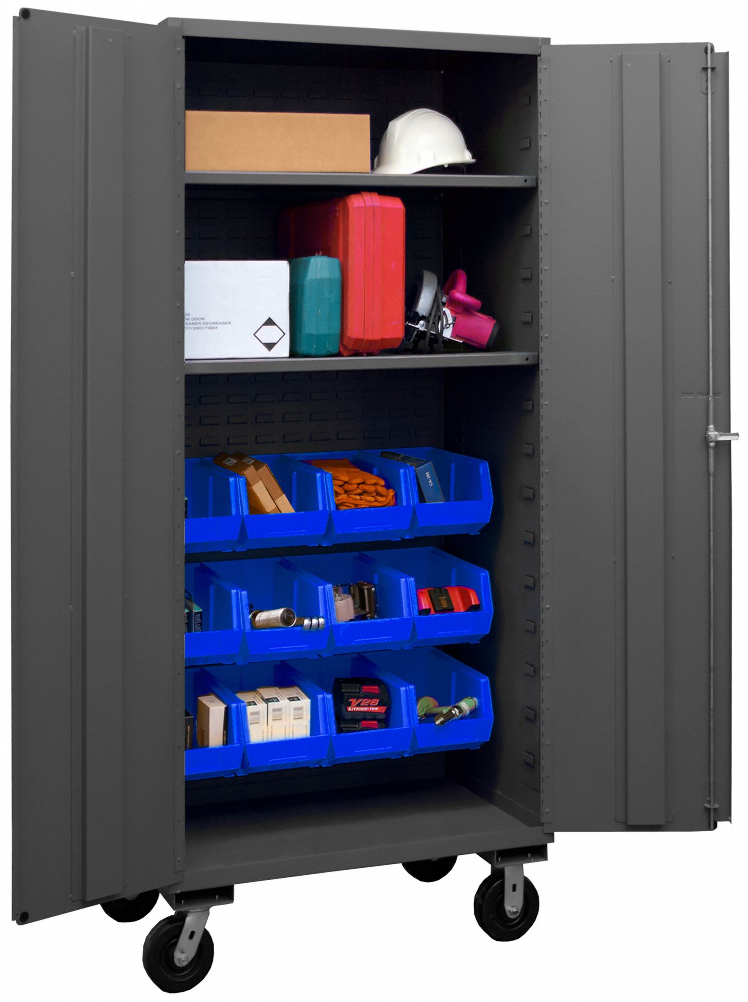 DURHAM MFG Bin Cabinet: 36 in x 24 in x 80 in, 2 Shelves, 12 Bins, Blue ...