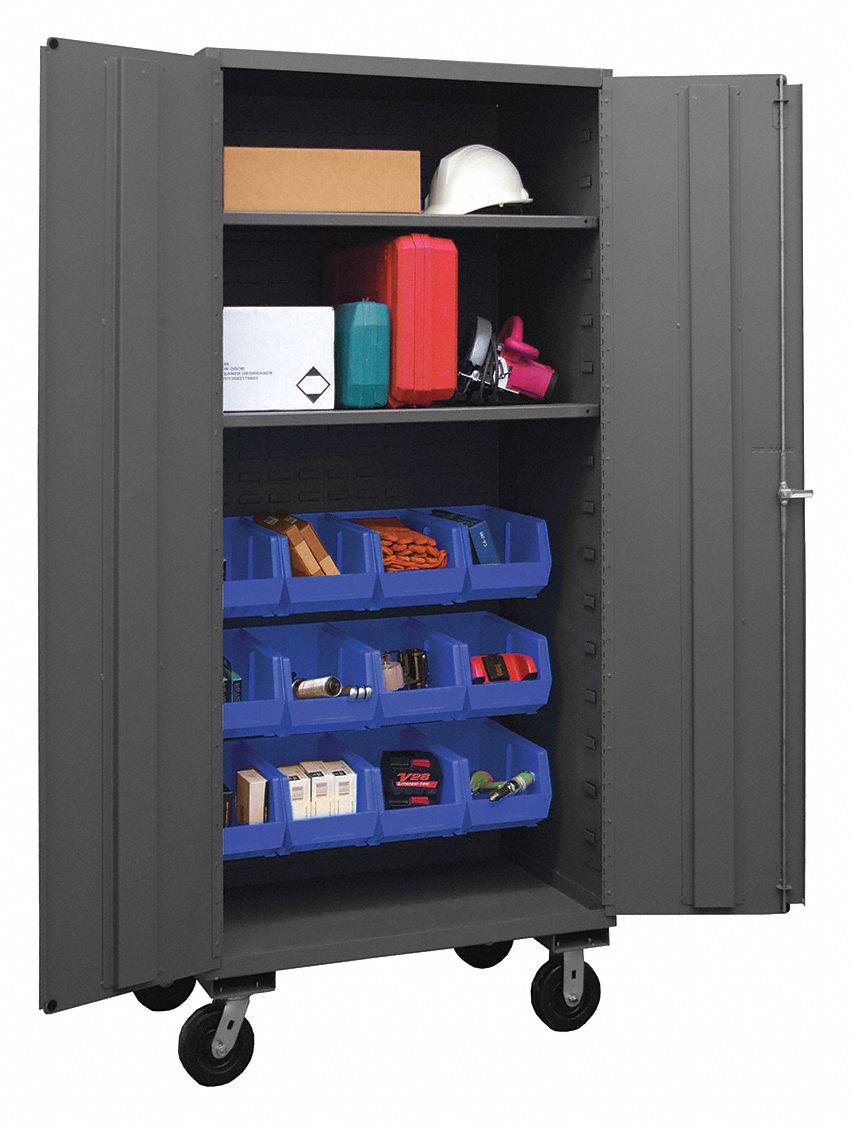 DURHAM MFG Bin Cabinet: 36 in x 24 in x 80 in, 2 Shelves, 12 Bins, Blue ...