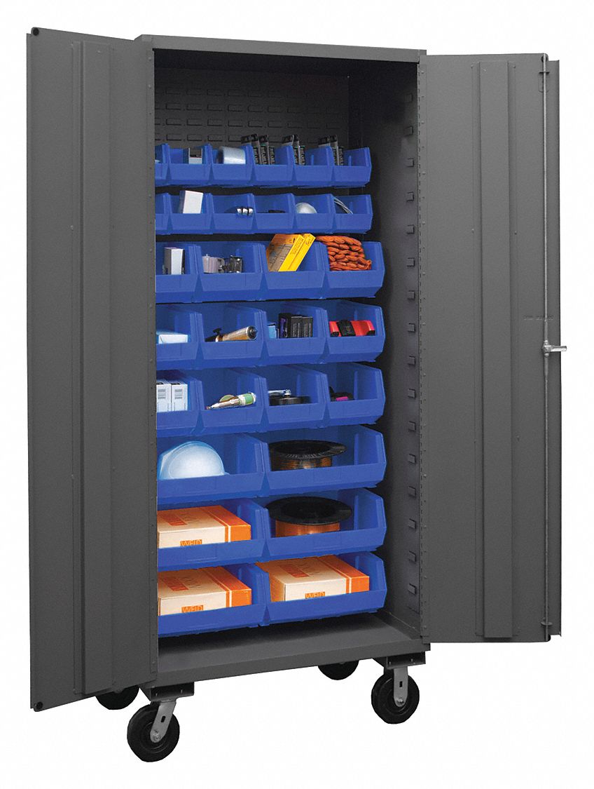 DURHAM MFG Bin Cabinet: 36 in x 24 in x 80 in, 0 Shelves, 30 Bins, Blue ...