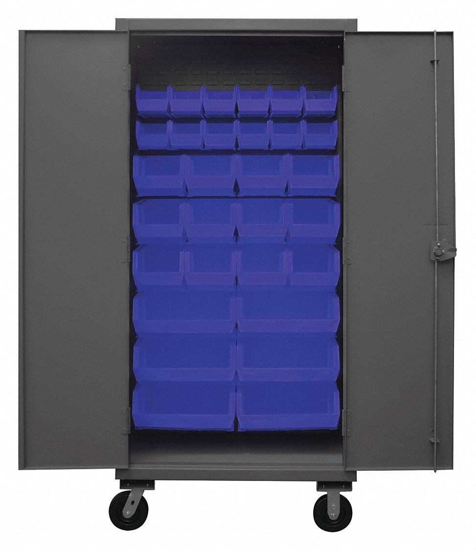 DURHAM MFG Bin Cabinet: 36 in x 24 in x 80 in, 0 Shelves, 30 Bins, Blue ...