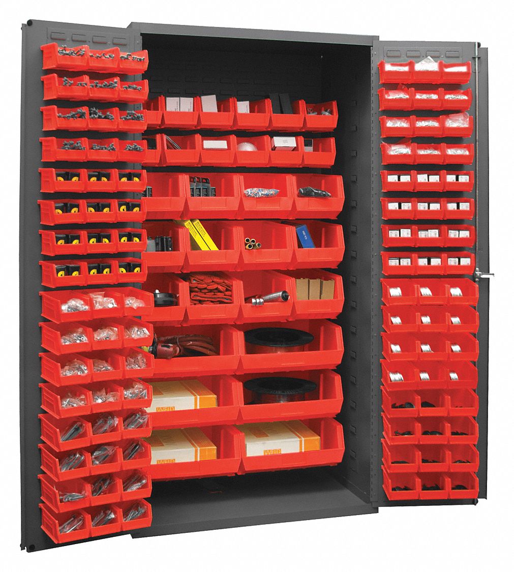 DURHAM MFG Bin Cabinet: 36 in x 24 in 72 in, 0 Shelves, 126 Bins, Red ...