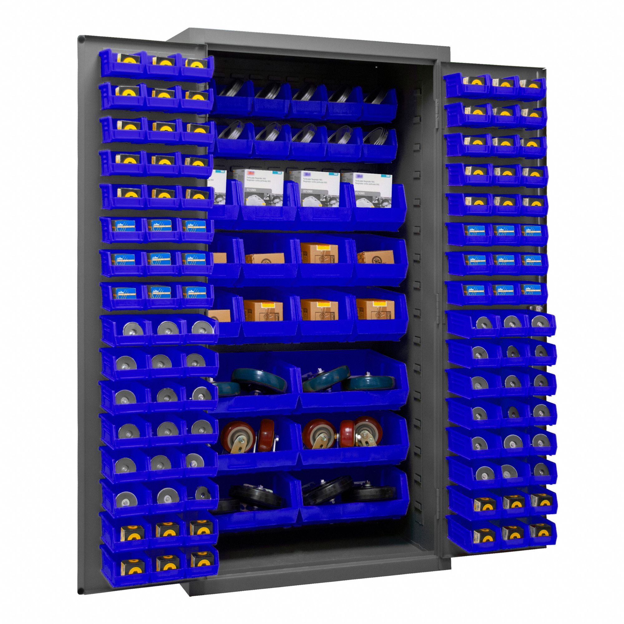 DURHAM MFG Bin Cabinet: 36 in x 24 in 72 in, 0 Shelves, 126 Bins, Blue ...