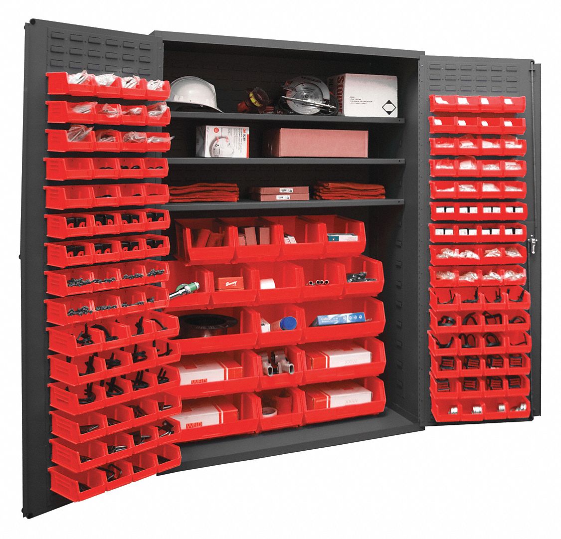 DURHAM MFG Bin Cabinet: 48 in x 24 in 72 in, 3 Shelves, 138 Bins, Red ...