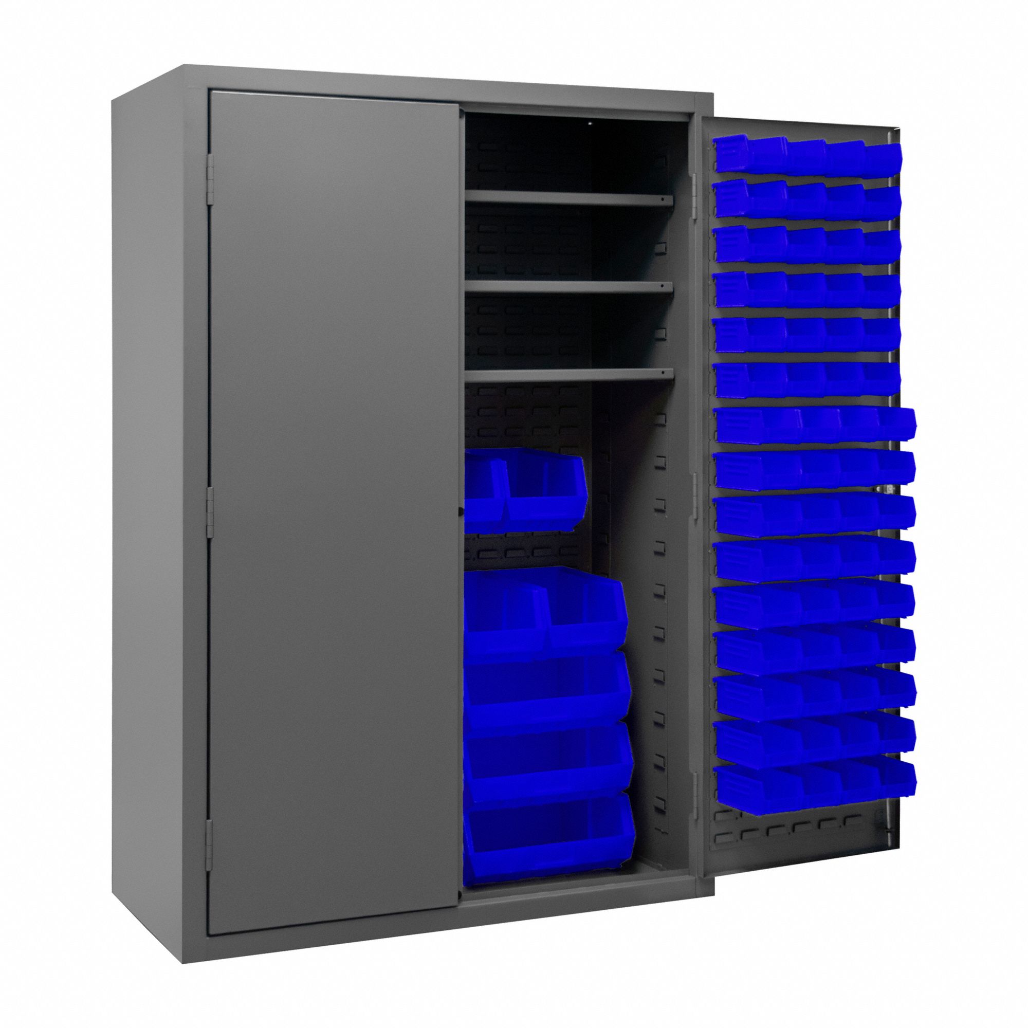 DURHAM MFG Bin Cabinet: 48 in x 24 in 72 in, 3 Shelves, 138 Bins, Blue ...
