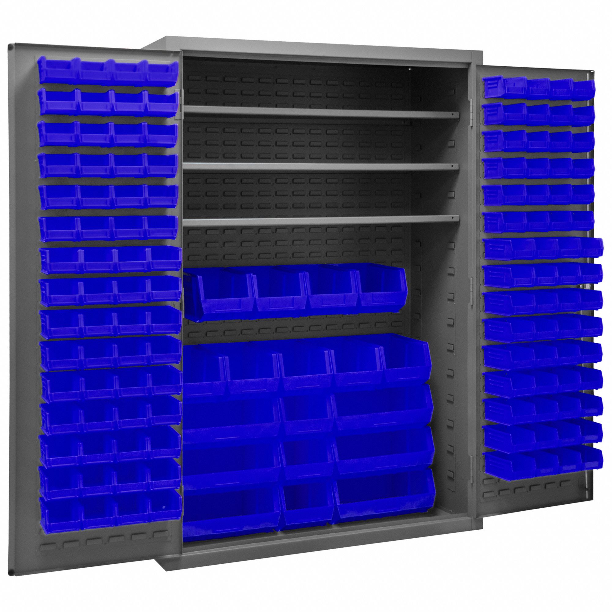 DURHAM MFG Bin Cabinet: 48 in x 24 in 72 in, 3 Shelves, 138 Bins, Blue ...