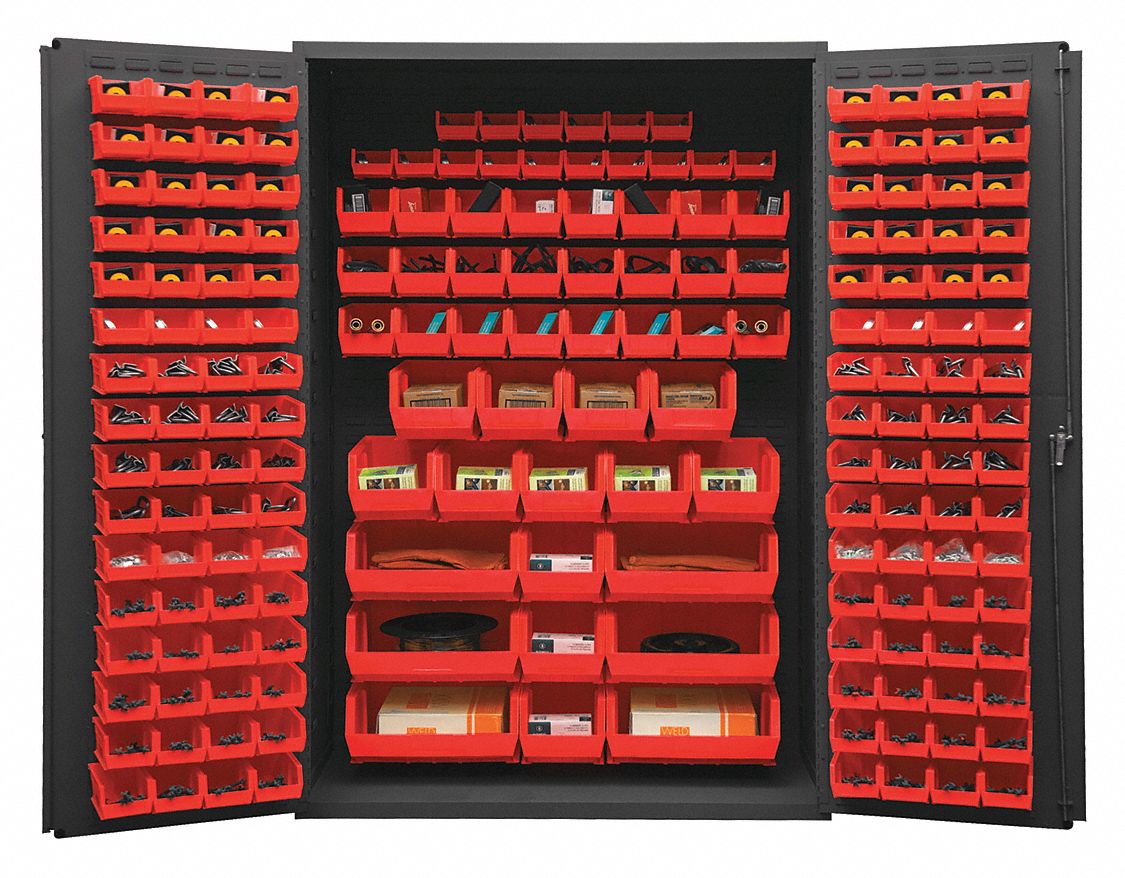 DURHAM MFG Bin Cabinet: 48 in x 24 in 72 in, 0 Shelves, 186 Bins, Red ...