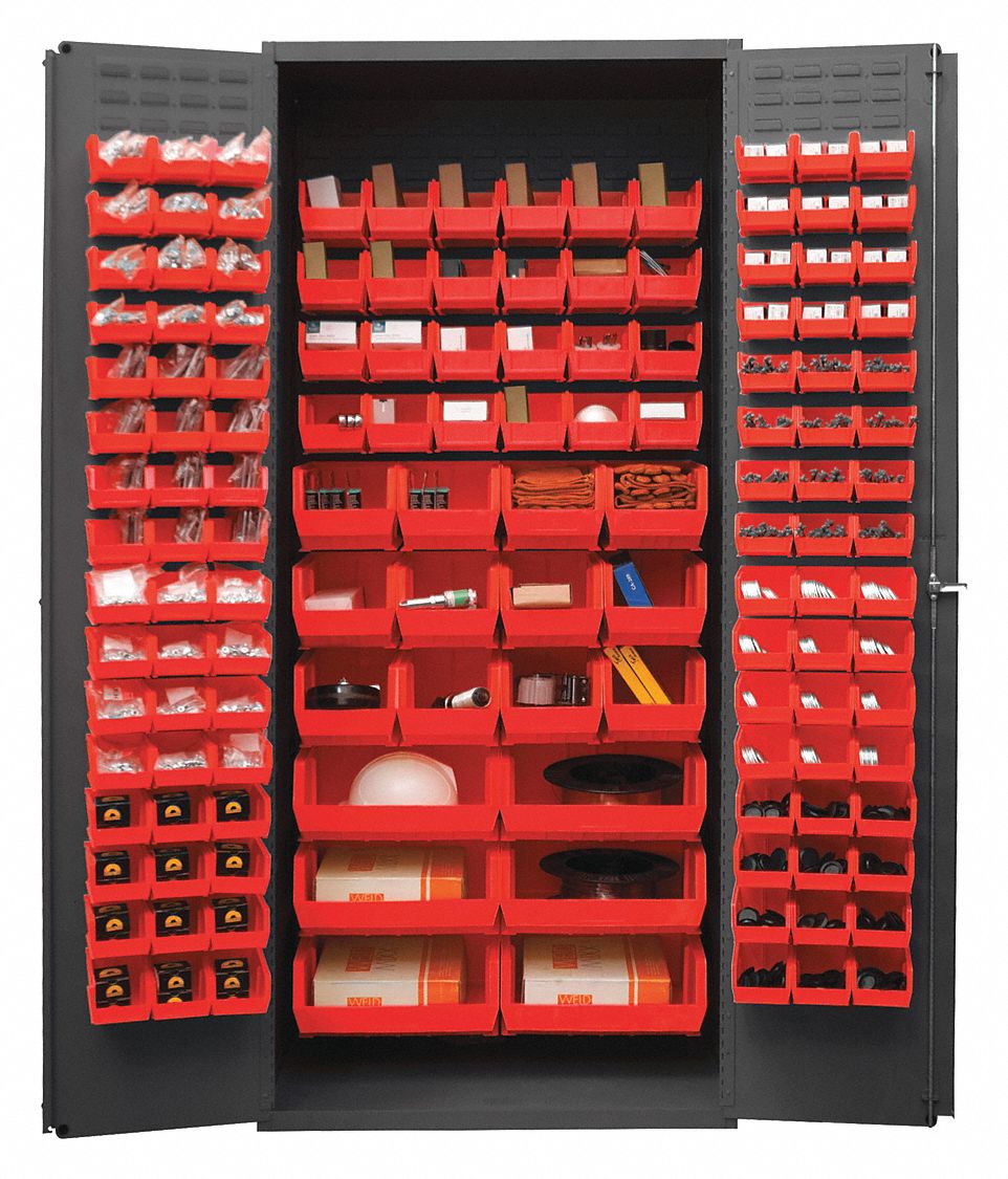 DURHAM MFG Bin Cabinet: 36 in x 24 in 84 in, 0 Shelves, 138 Bins, Red ...