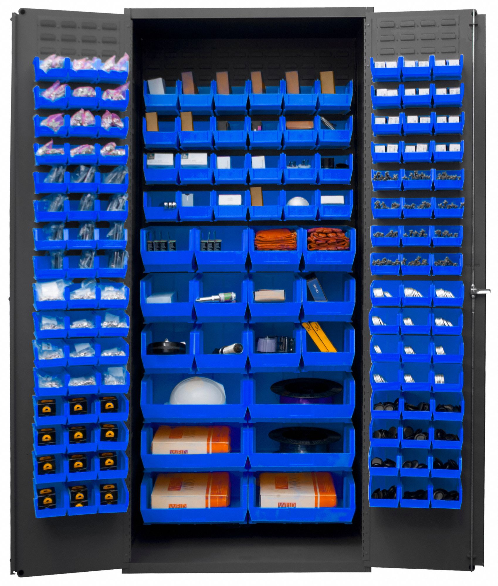 DURHAM MFG Bin Cabinet: 36 in x 24 in 84 in, 0 Shelves, 138 Bins, Blue ...