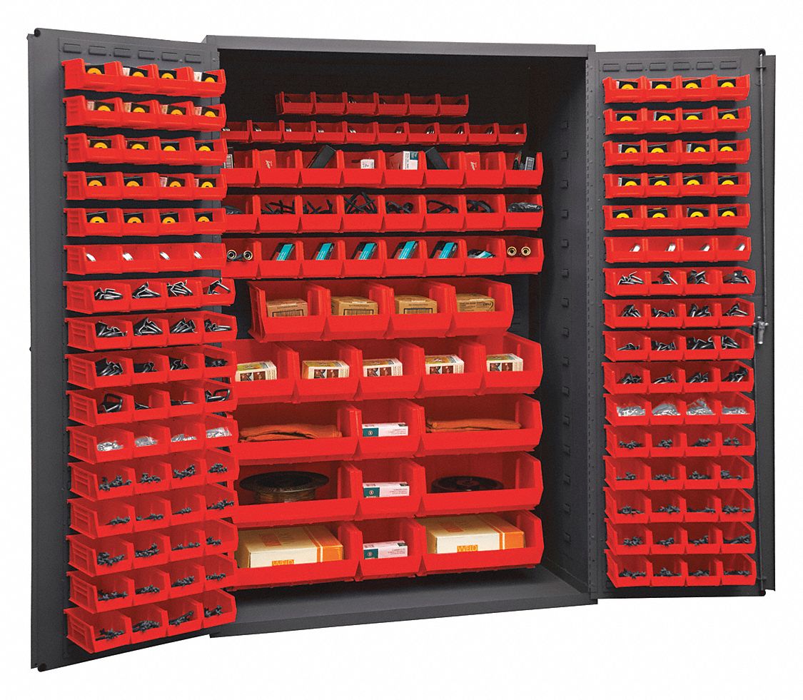 DURHAM MFG Bin Cabinet: 48 in x 24 in 72 in, 0 Shelves, 186 Bins, Red ...