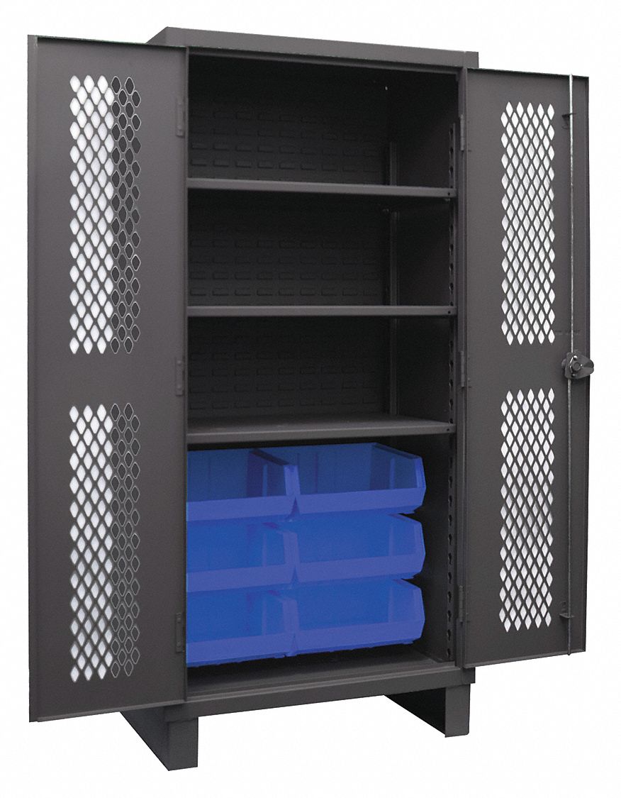 DURHAM MFG Bin Cabinet: 36 in x 24 in 78 in, 3 Shelves, 6 Bins, Blue ...