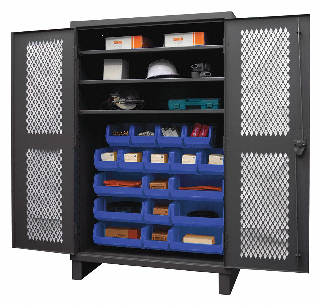 DURHAM MFG Bin Cabinet: 48 in x 24 in 78 in, 3 Shelves, 18 Bins, Blue ...