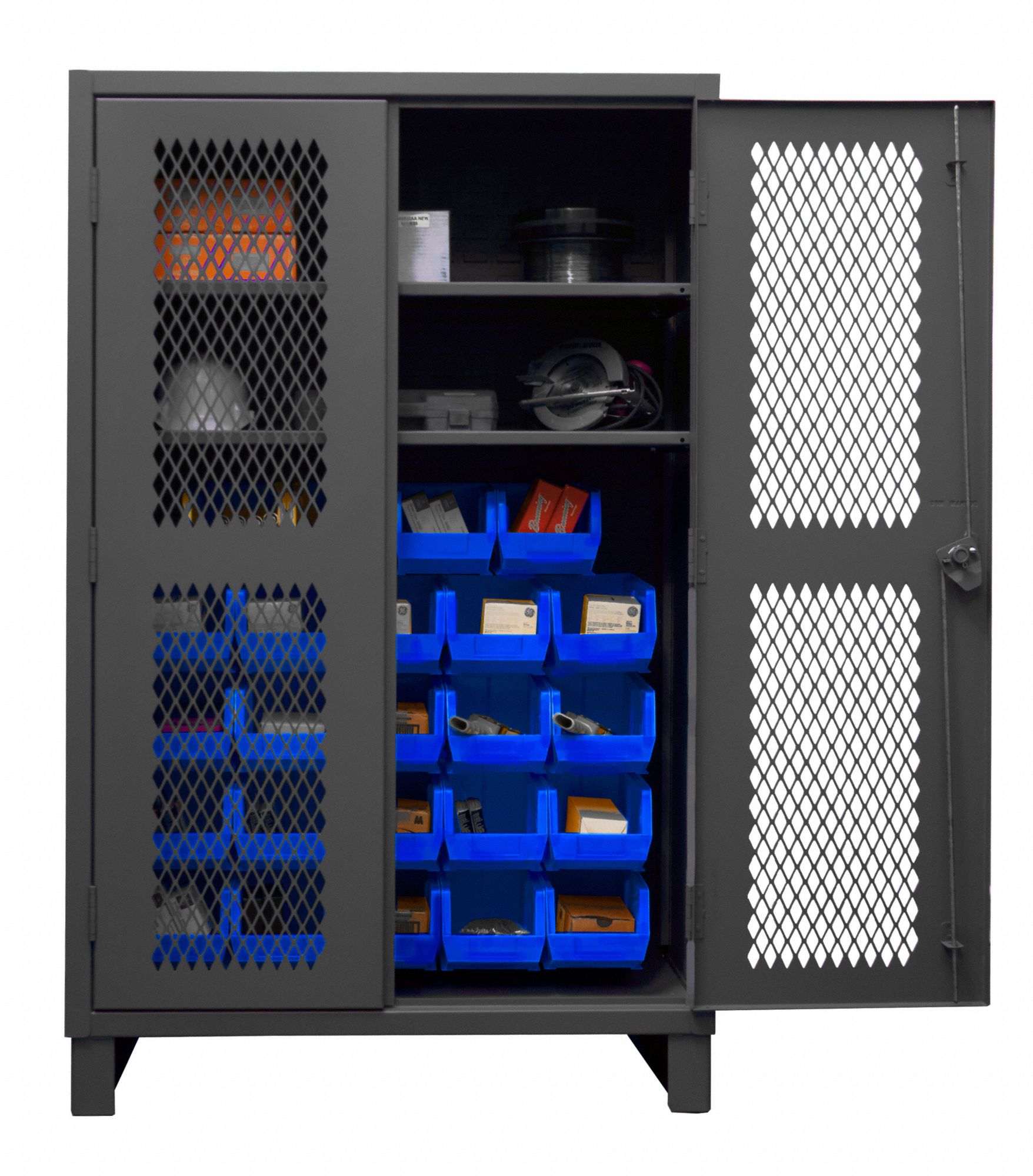 DURHAM MFG Bin Cabinet: 48 in x 24 in 78 in, 2 Shelves, 24 Bins, Blue ...