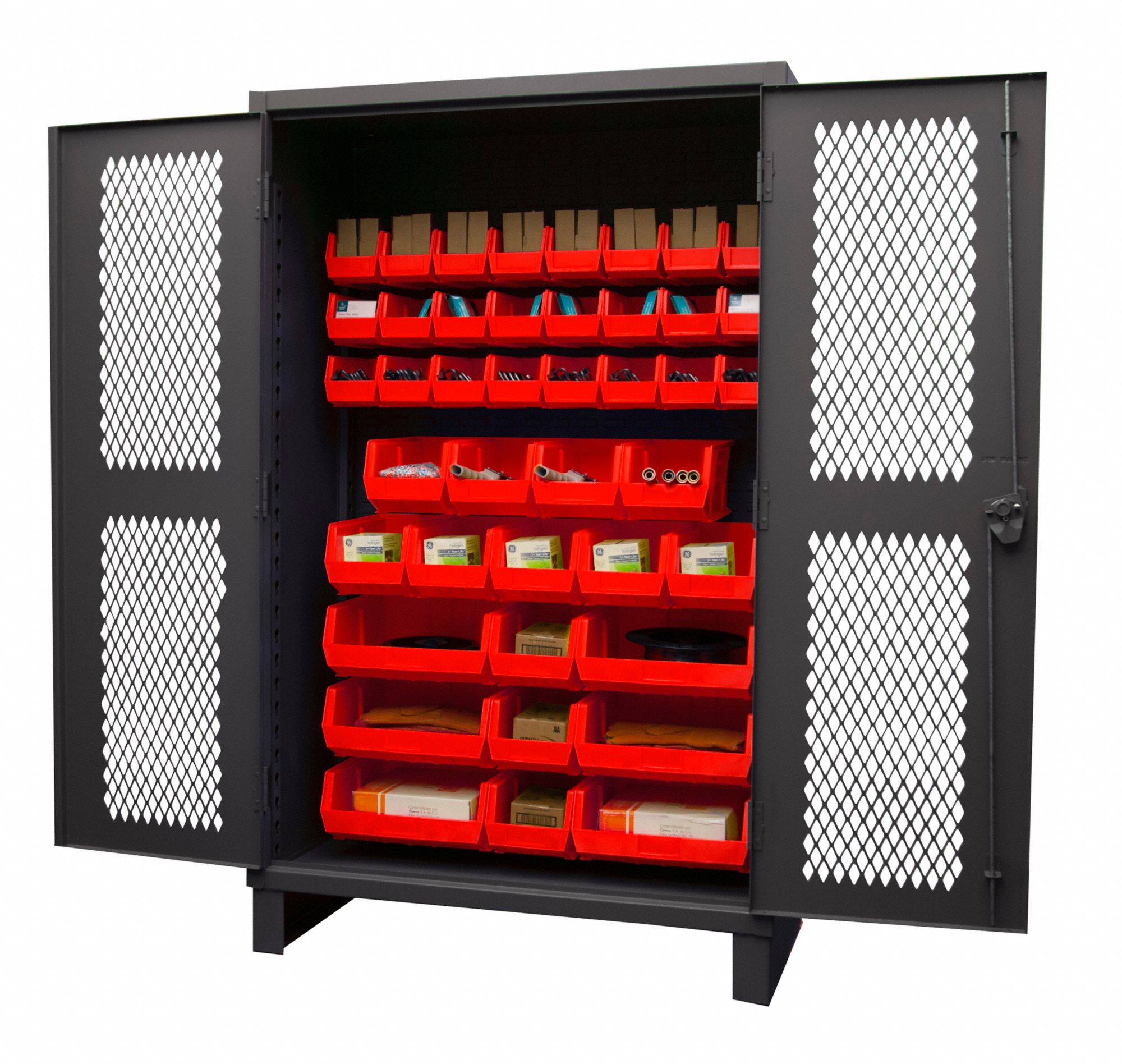 DURHAM MFG Bin Cabinet: 48 in x 24 in 78 in, 0 Shelves, 42 Bins, Red ...