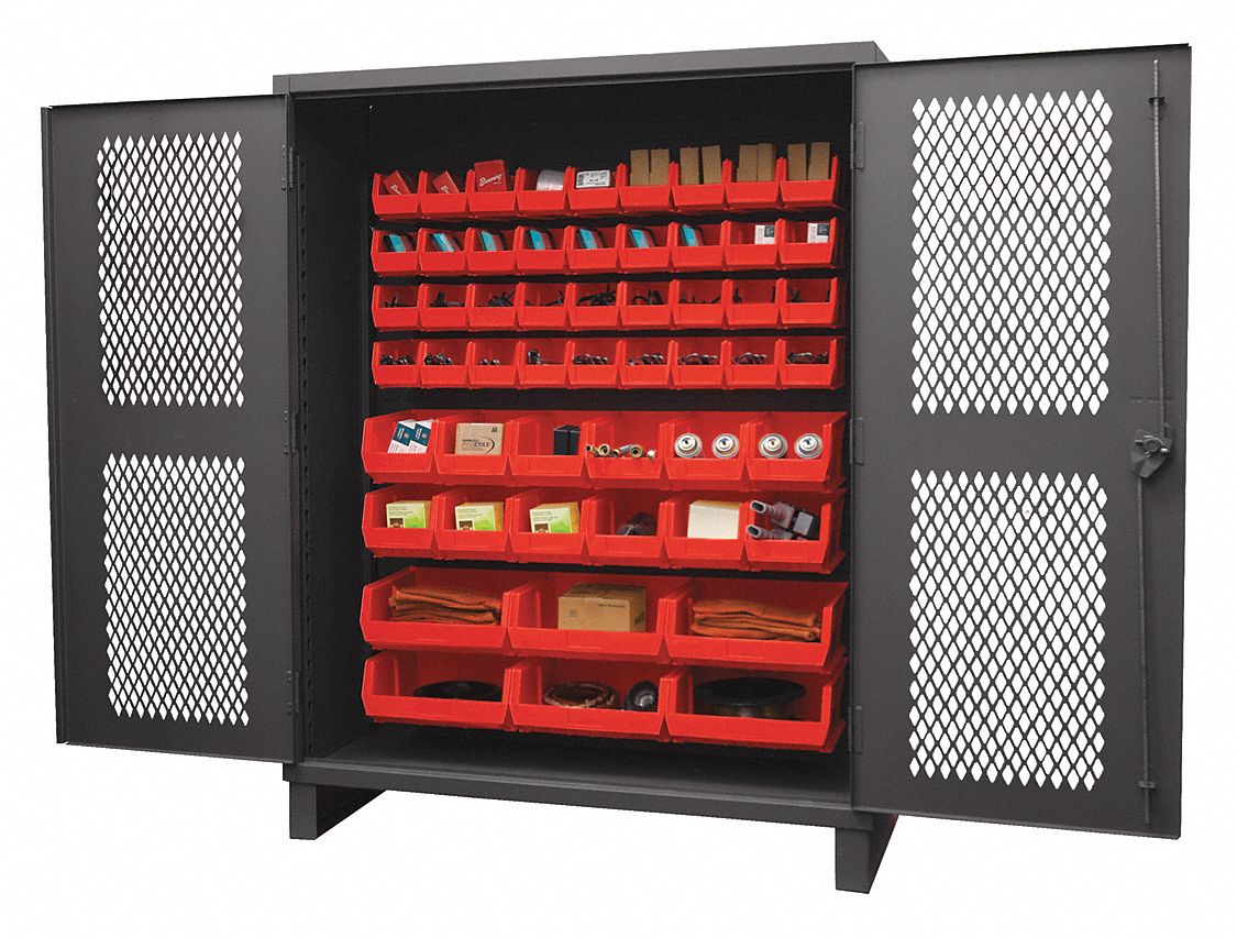 DURHAM MFG Bin Cabinet: 60 in x 24 in 78 in, 0 Shelves, 54 Bins, Red ...