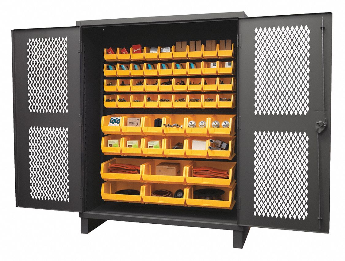 DURHAM MFG Bin Cabinet: 60 in x 24 in 78 in, 0 Shelves, 54 Bins, Yellow ...