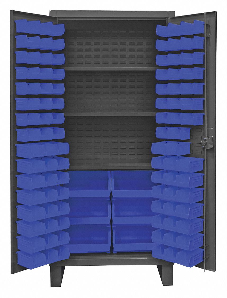 DURHAM MFG Bin Cabinet: 36 in x 24 in 78 in, 3 Shelves, 102 Bins, Blue ...