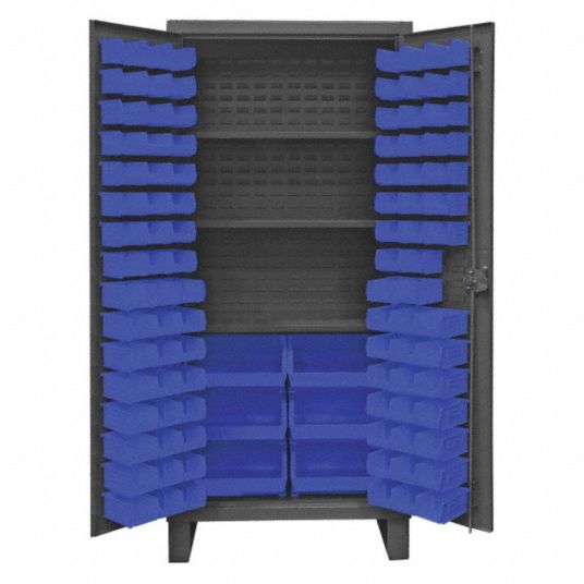 DURHAM MFG Bin Cabinet: 36 in x 24 in 78 in, 3 Shelves, 102 Bins, Blue ...