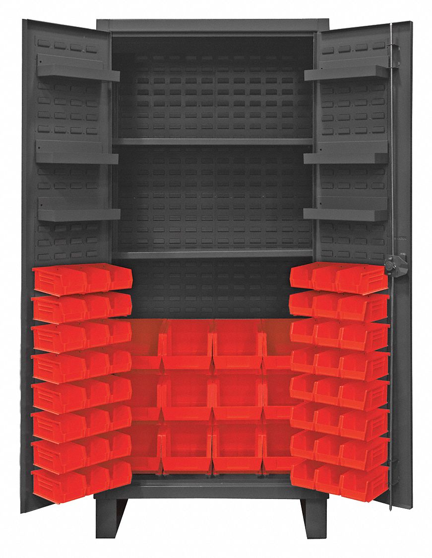 DURHAM MFG Bin Cabinet: 36 in x 24 in 78 in, 8 Shelves, 60 Bins, Red ...