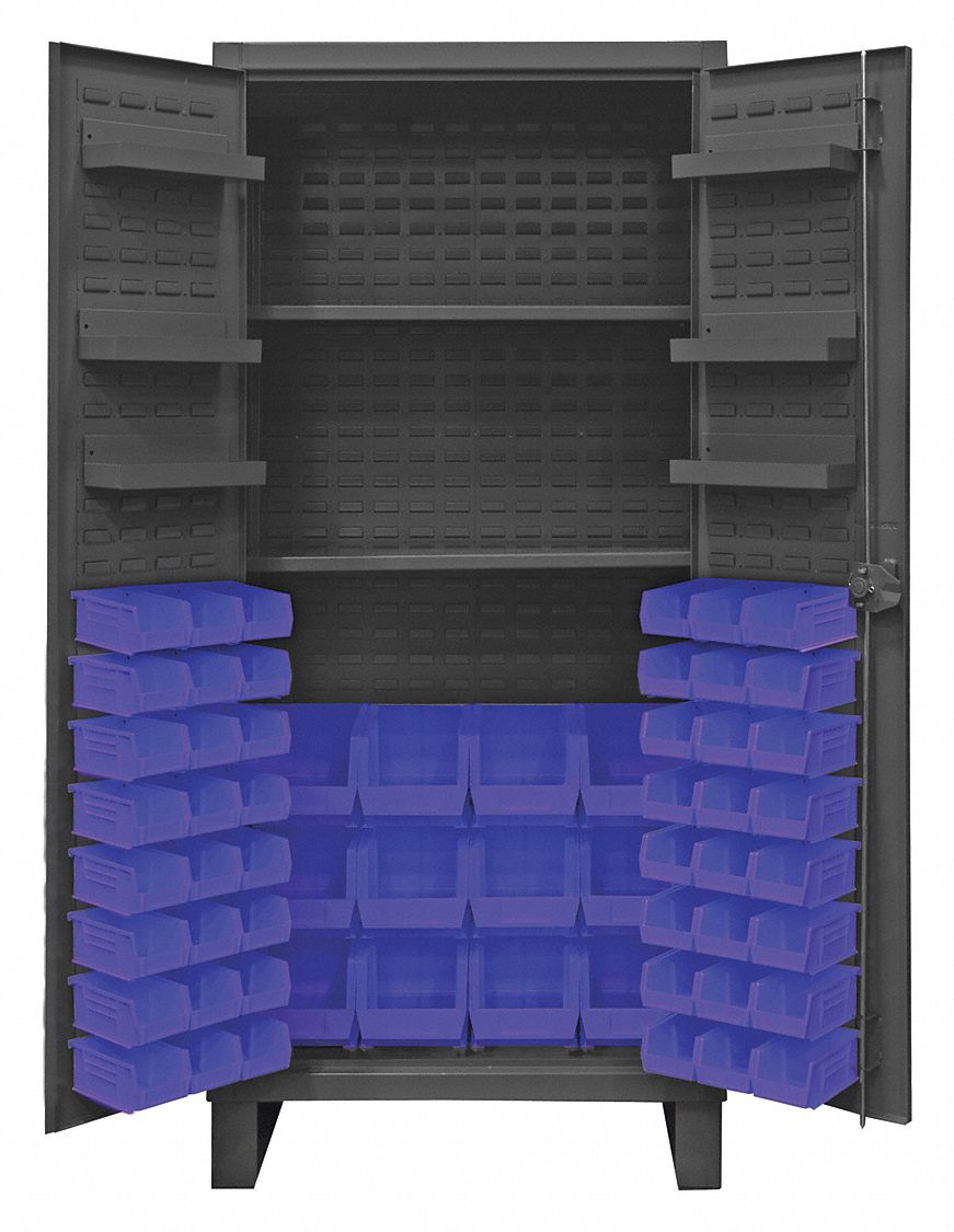 DURHAM MFG Bin Cabinet: 36 in x 24 in 78 in, 8 Shelves, 60 Bins, Blue ...