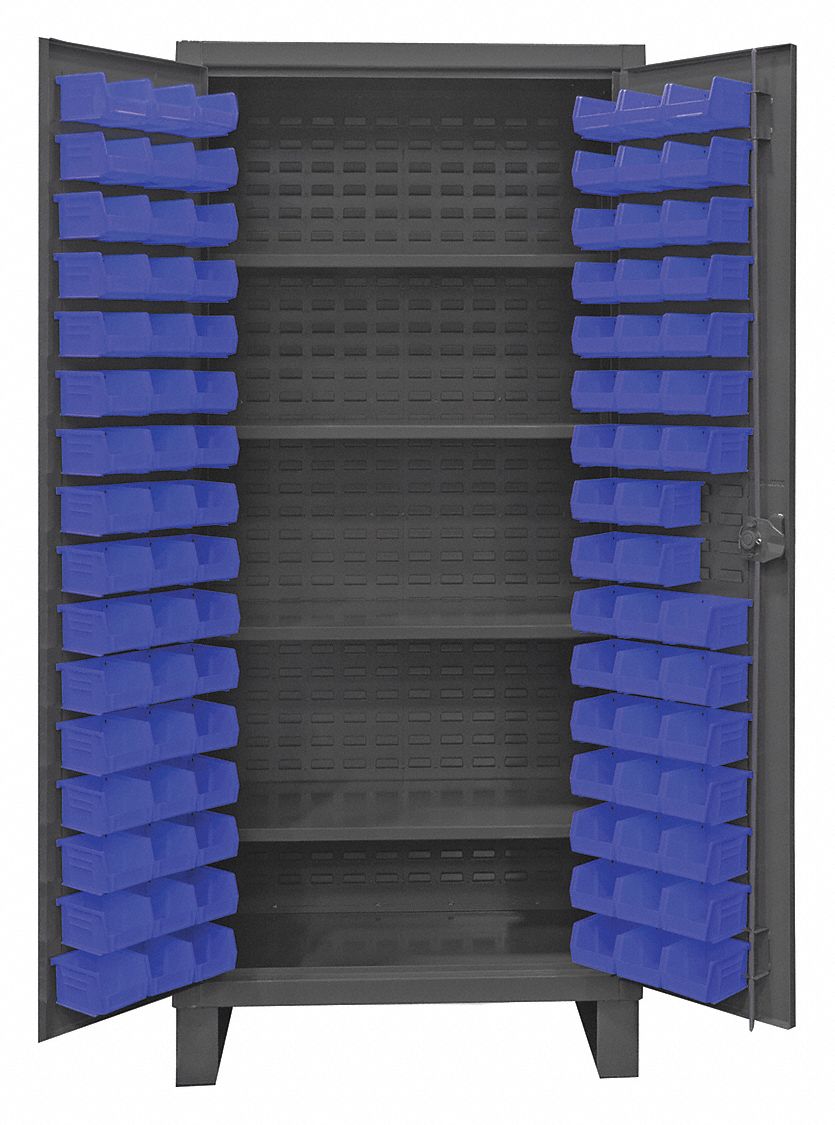 DURHAM MFG Bin Cabinet: 36 in x 24 in 78 in, 4 Shelves, 96 Bins, Blue ...