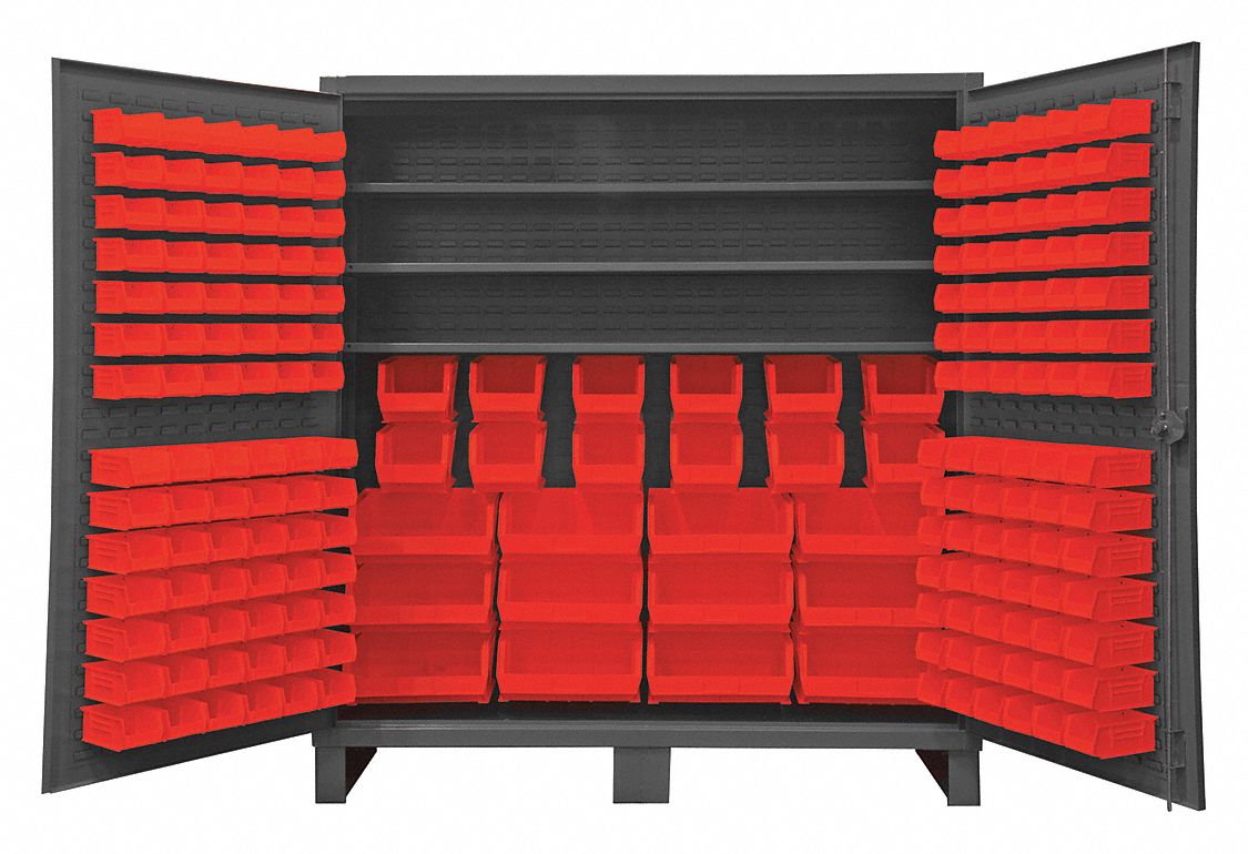DURHAM MFG Bin Cabinet: 72 in x 24 in 78 in, 3 Shelves, 192 Bins, Red ...