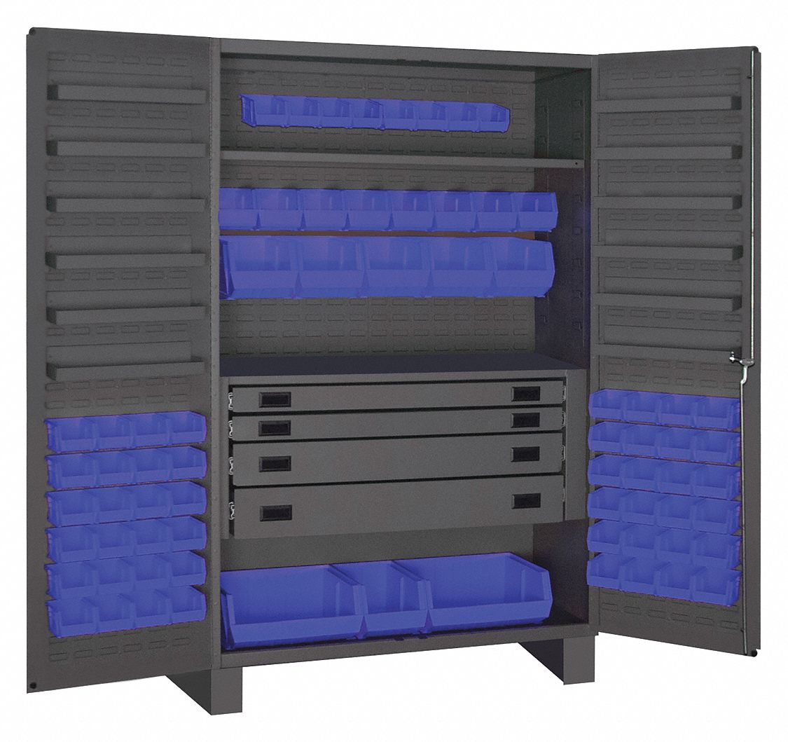 DURHAM MFG Bin Cabinet: 48 in x 24 in 78 in, 13 Shelves, 72 Bins, Blue ...