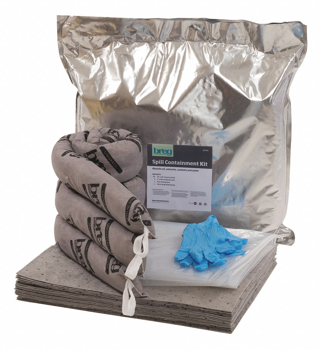 BREG, 8 gal Volume Absorbed Per Kit, (1) Pr Nitrile Gloves, Spill Kit ...