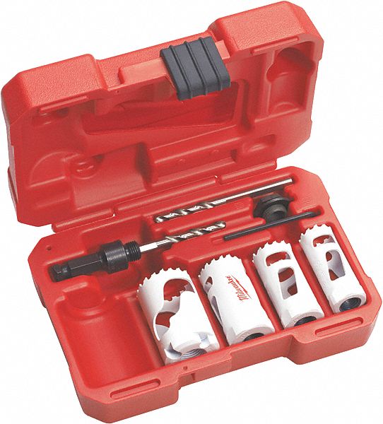 MILWAUKEE, 9 Pieces, 1 5/8 in Max. Cutting Dp, Hole Saw Kit - 36FX73|49-22-4088 - Grainger